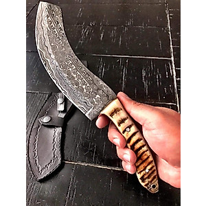 Damascus Knife 11.5" Tactical Knife 100% Hand Forged Full Tang Hunting Knife with Ram Horn Handle Perfect for Camping, Hunting, Indoor, Outdoor Activities