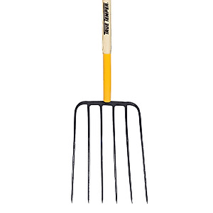 True Temper 1838200 6-Tine Steel Fork Pitchfork with Hardwood Handle 48 in, for Transferring Manure, Mulch with Cushion Grip