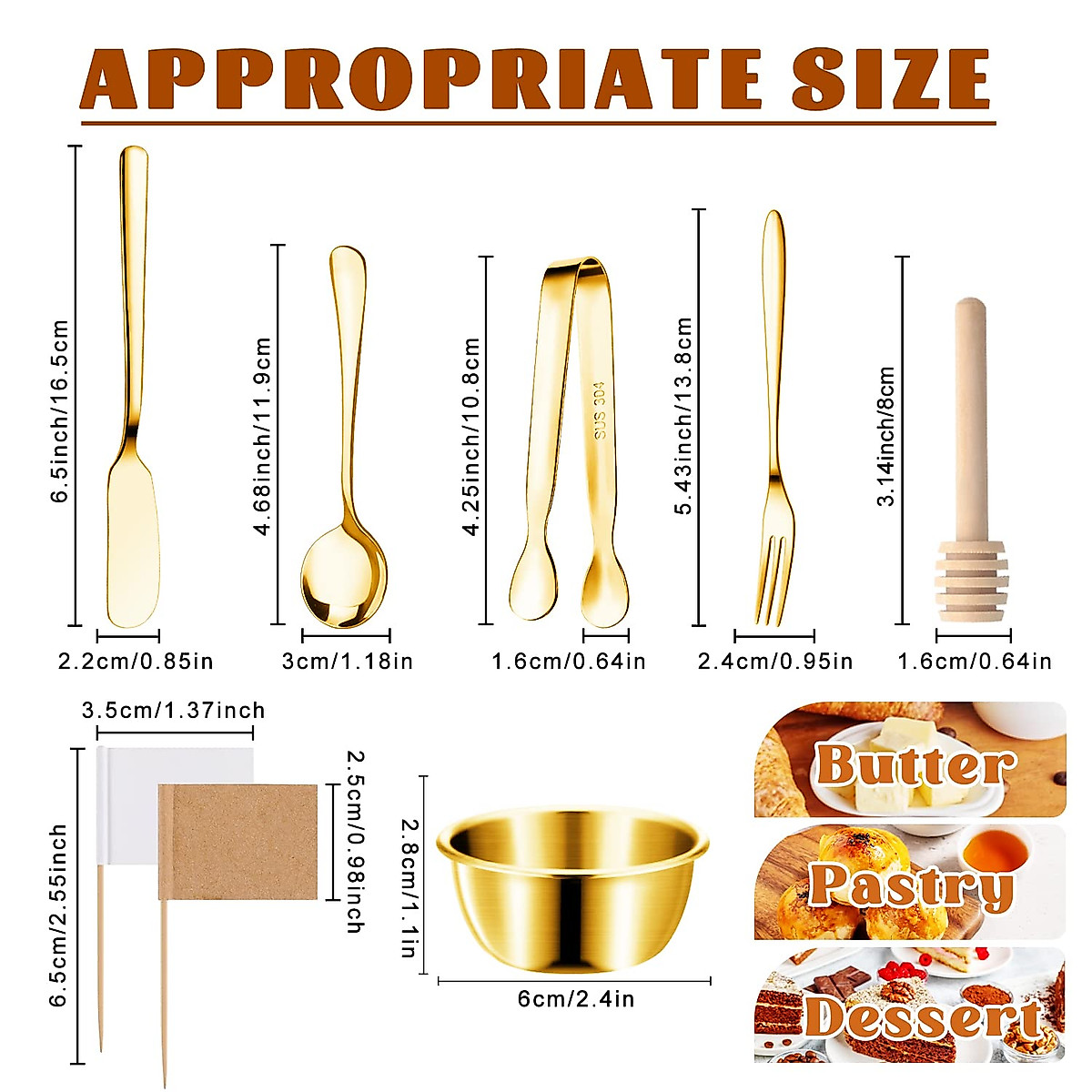 Mlurcu Cheese Butter Spreader Knives Set Charcuterie Board Accessories Stainless Steel Spreader Knives Forks Spoons Mini Serving Tongs Small Dipping Bowls Toothpick Flags Utensils for Pastry Making