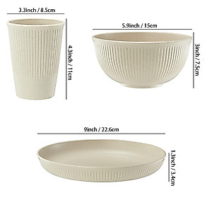 18pcs Wheat Straw Dinnerware Sets HXYPN Unbreakable Reusable Dinnerware Set Kitchen Cups Plates and Bowls Sets Dishwasher Microwave Safe Plates