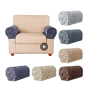 SXNING Jacquard Armrest Covers Stretch Chair Sofa Arm Protectors Removable Sofa Arm Rest Cover Detachable Sofa Cover Protector 2pcs/Set (Khaki), Length:45.7-53.3cm/18-21 inches