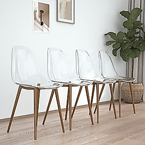 Glass Dining Table Set for 4, 51 inch Dining Table & Chair Sets with Dark Wood Metal Legs for Kitchen, Modern Rectangle Tempered Glass Table Top and Transparent Plastic Dining Chair for Dining Room