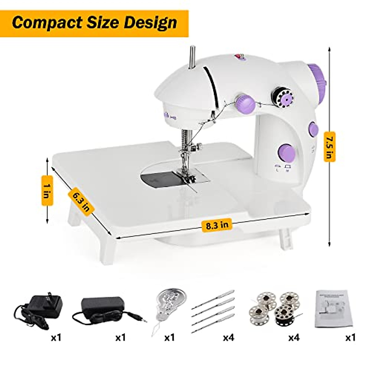 Mini Sewing Machine Dual Speed Portable Sewing Machine with Extension Table Foot Pedal Household Electric Small Sewing Machine for Beginner Kids Women Fabrics Clothing Home Travel - Purple