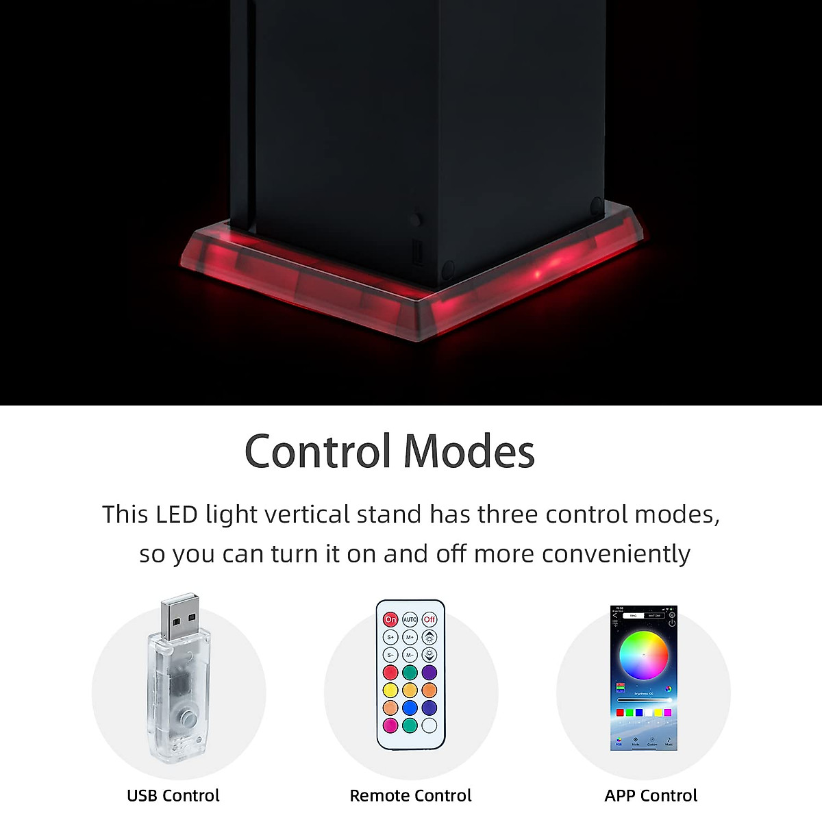 Mcbazel LED Lights Stand for Xbox Series X/S Console, Music Sync Multi-Colour Vertical Console Stand Base with IR Remote/APP/USB Control for Xbox Series X/S Game Console - Black