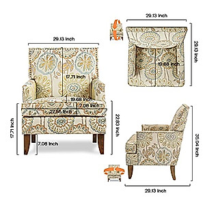 Vaztrlus Accent Chairs Living Room Floral Print Fabric Club Chair Tufted Wingback Chair Reading Arm Reading Chairs for Bedroom Comfy(Beige Yellow)