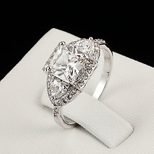 FENDINA Womens 18K White Gold Plated 3 Stone CZ Crystal Eternity Promise Ring Engagement Wedding Bands, Size 6