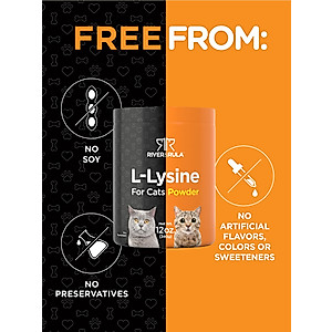 Horbäach L-Lysine Powder for Cats 500mg | 12oz | Cat Health Supplement | Non-GMO, Vegetarian Formula | by River & RULA