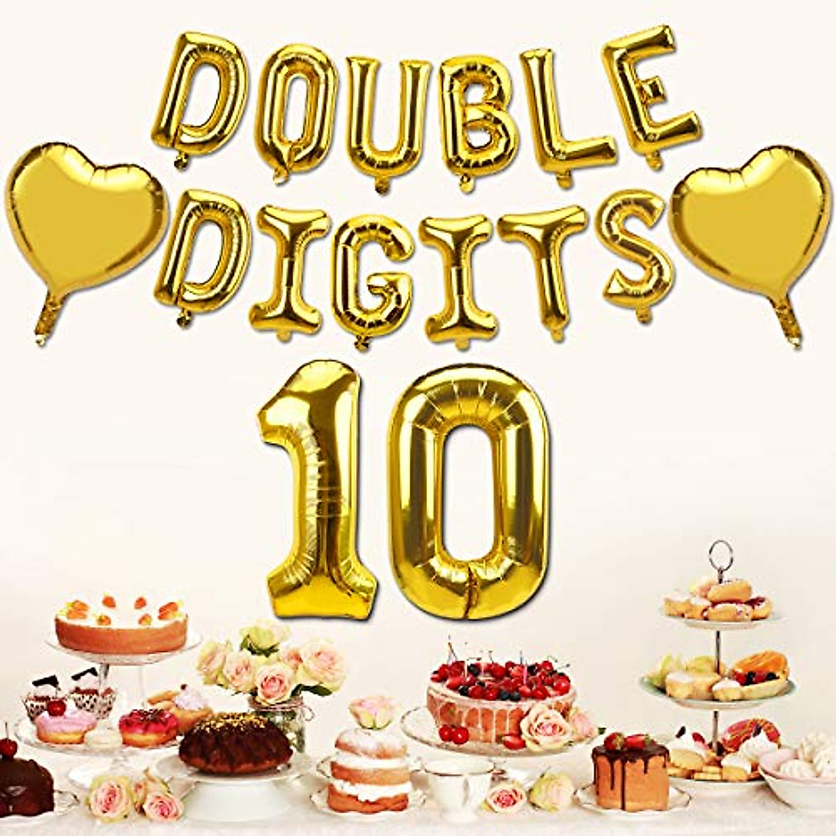 Luxiocio Double Digits 10 Balloon Banner Birthday Decorations - Happy 10th Birthday Party Decorations Supplies - Gold Double Digits Ten Years Old Birthday Decorations for Boys & Girls