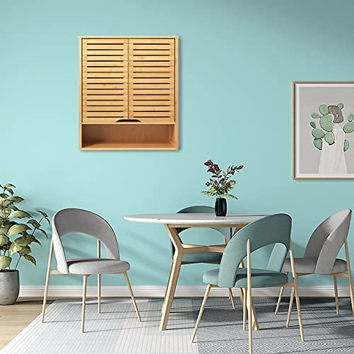 HYNAWIN Bamboo Wall Cabinet with Adjustable Shelf, Medicine Cabinet for Bathroom Living Room, Over-The-Toilet Floating Cabinet