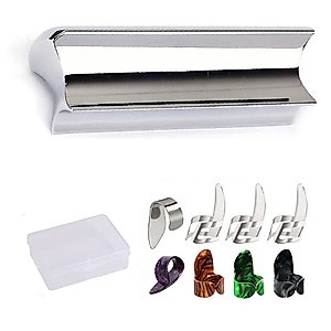 Guitar Slides Steel Slide Tone Bar for Electric Guitar, Dobro, Hawaiian Guitar, Lap Steel Guitar, Stainless Steel Metal Thumb & Finger Picks Plectrums
