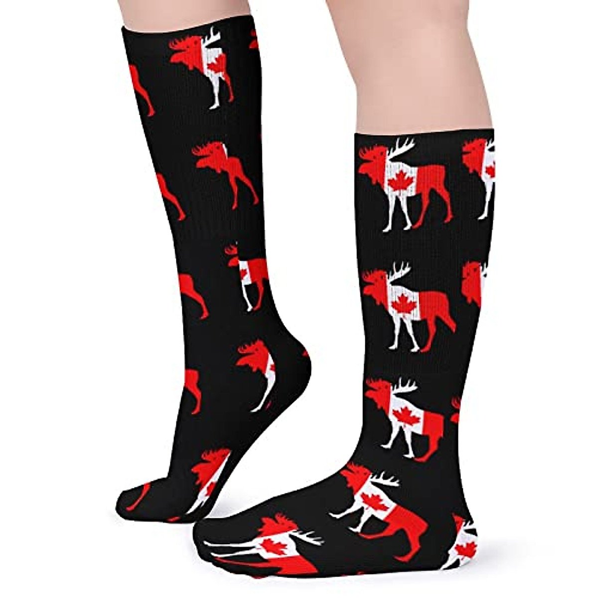 aifaqukuanga Canadian Flag Moose Silhouette 5-Pack Men And Women Casual Long Socks Breathable Athletic Running Socks