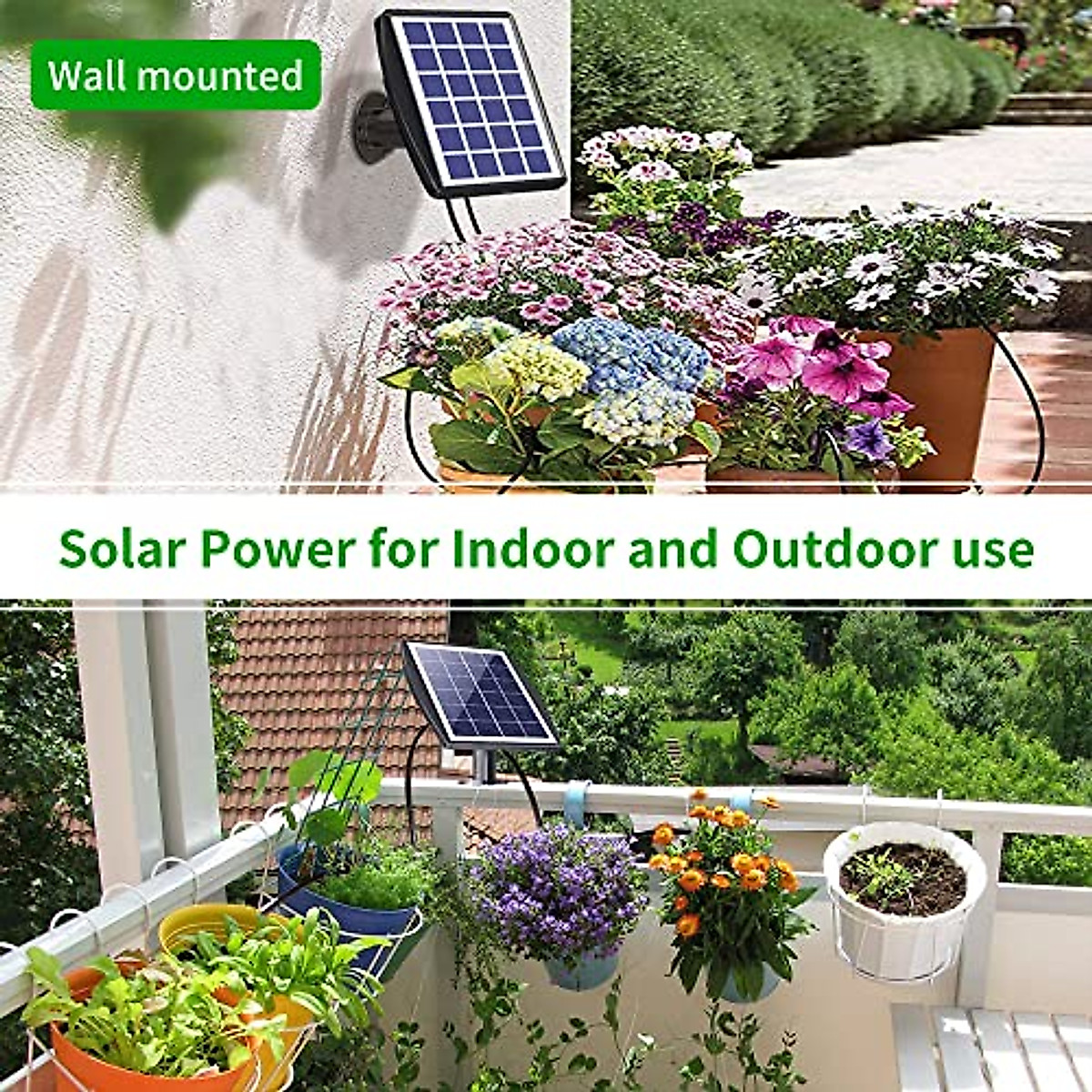 Solar Auto Drip Irrigation Kit System, Solar Powered Plants Watering System, Self Watering Devices Supported 15Pots with 6Timing Modes, Irrigation System for Indoor and Outdoor,Balcony Patio & Garden