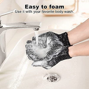 Bathing Scrub Gloves, Bamboo charcoalized exfoliating Gloves ,Exfoliating Gloves for Men and Woman, Exfoliating Gloves with Hanging Loops (4 pcs)