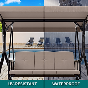 YITAHOME Outdoor Porch Swing, 3 Person Patio Swing Chair with Adjustable Canopy, Removable Cushion,Suitable for Garden, Poolside, Balcony-Grey