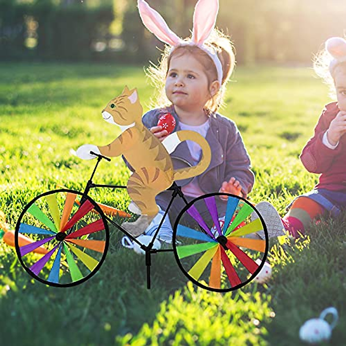 DAADUN Animal Bike Wind Spinner,3pcs 3D Cat Dog Animal Riding Bicycle Windmills Animal Pinwheels for Garden, Yard, Lawn, Whirligig Stake Decoration