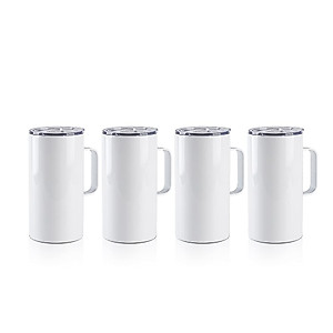 PYD Life 4 PCS Sublimation Blank Tumbler 20 OZ White Mugs with Handle,Stainless Steel Coffee Travel Mug with Sliding Lid for Cricut Mug Press Machine