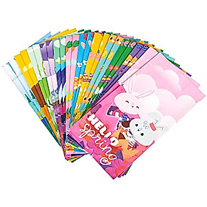 JOYIN 72 Pcs Easter Goodie Paper Bags, Flat Bottom Candy Bags for Kids Eggs Hunt, Easter Party Supplies Treat Bags