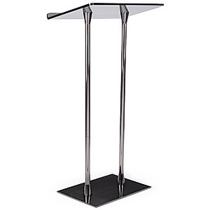 Displays2go Simple Steel Lecterns, Black Poles, Acrylic Top – Frosted Gray (LECTBLK2PL)