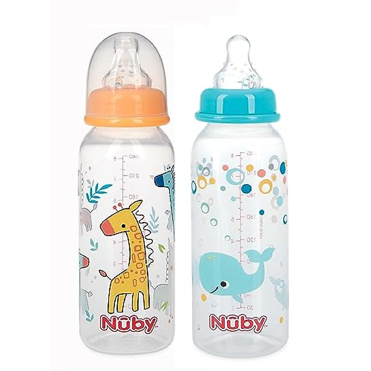 Nuby Printed Non Drip Standard Bottle, Colors May Vary, 2 Count