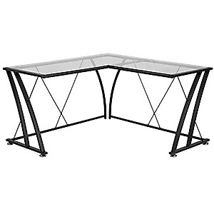 Flash Furniture Singleton Glass L-Shape Computer Desk with Black Metal Frame