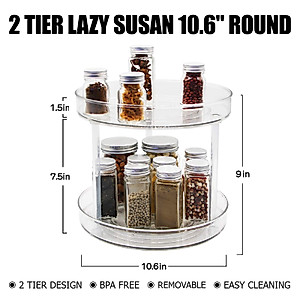 Popdylan 2 Tier Lazy Susan - 360 Degree Rotating Spice Rack - Turntable Cabinet Organizer for Cabinet, Fridge, Kitchen, Bathroom, Vanity Display Stand (10.6in)