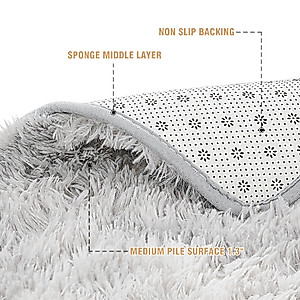 LFHHT Fluffy 5x7 Shag Area Rugs for Bedroom, Plush Fuzzy Shaggy Carpet Rugs for Living Room Classroom Nursery Home Decor, Tie-Dyed Light Grey Anti-Skid Rugs for Kids Girls Boys