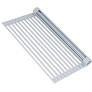X Home Large Roll Up Dish Drying Rack, 20.5 x 13 Inch Silicone Coated Foldable Dish Rack Over The Sink for Kitchen, Gray
