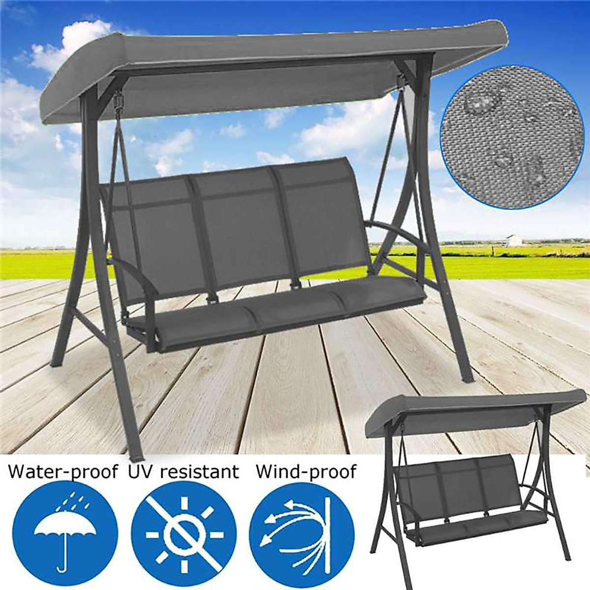 WYHFA Replacement Canopy for Swing, Outdoor Swing Canopy Replacement Porch Top Cover 3 Seater Waterproof for Patio Swing Garden Swing Backyard