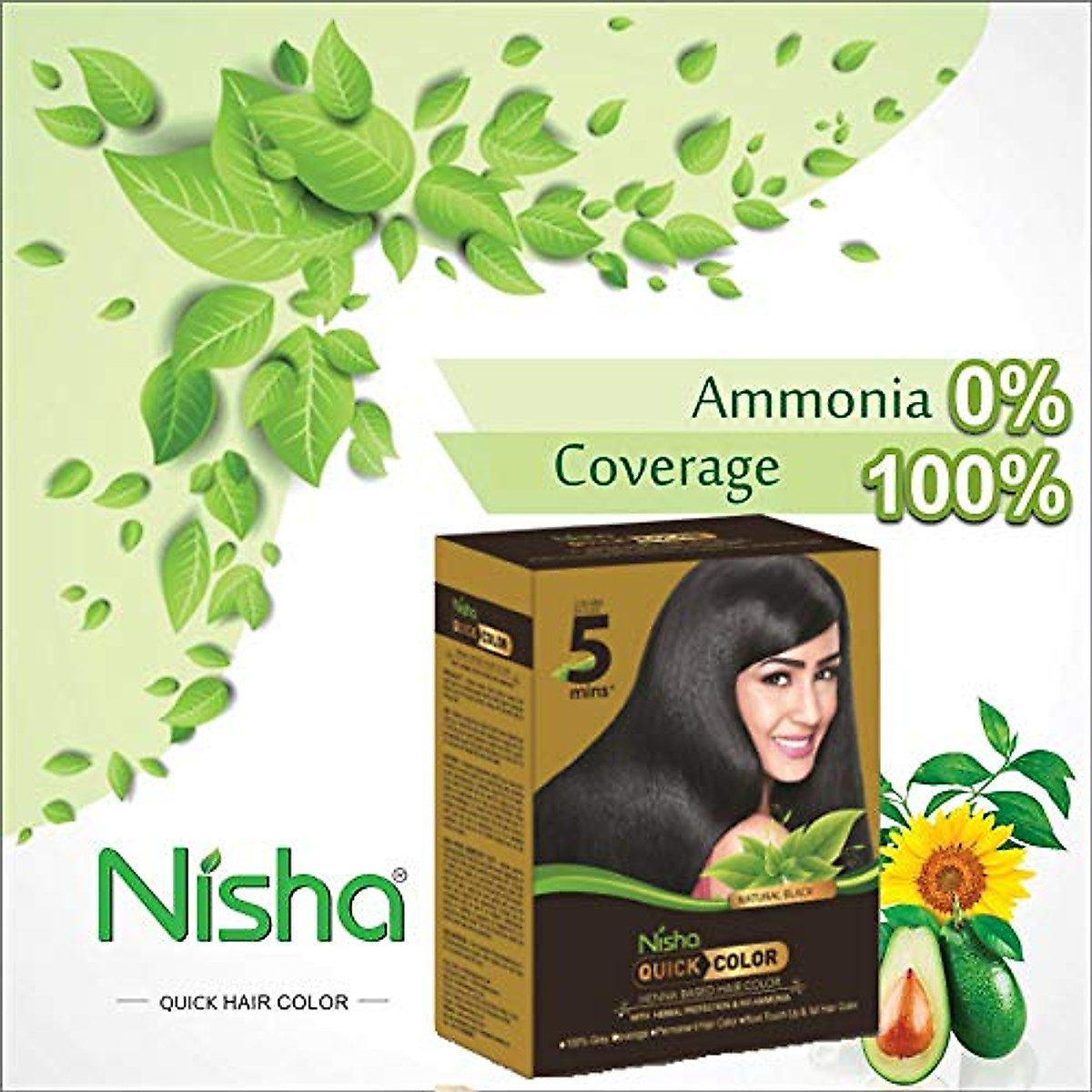 Nisha Quick Hair Color Henna-Based Herbal Protection & No Ammonia 100% Grey Coverage permanent Root Touch Up & Full Hair Color