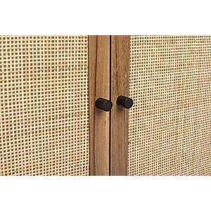 Sideboard Buffet Side Cabinet with Natural Rattan and 2 Magnetic Door, 2-Tier Storage Cabinet Accent Cabinet Console with Metal Bracket, for Living Room Bedroom, Entryway (Rattan Low Leg)