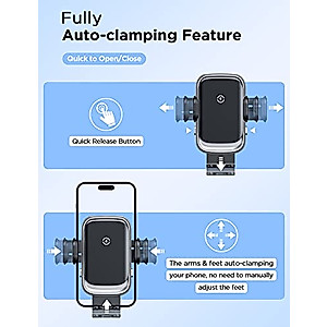 Wireless Car Charger Mount, 15W Full Auto-Clamping Fast Charging Air Vent Dash Windshield Phone Car Holder for iPhone 14 Pro/13 Pro/ 12/11/Xr/8, Samsung S23/S22/S21/Note 20(with QC 3.0 Car Charger)
