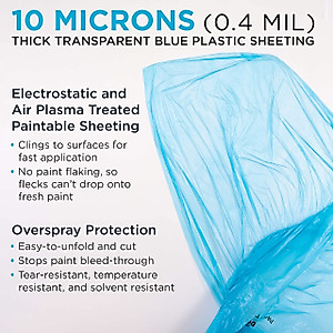 Dura-Gold 20' x 250' Roll of Pure Blue Premium Overspray Paintable Plastic Sheeting -10 Micron, 0.4 Mil, Protective Masking Film Cover - Auto Car Painting, Bodyshop Repair, Household Cloth, Weather