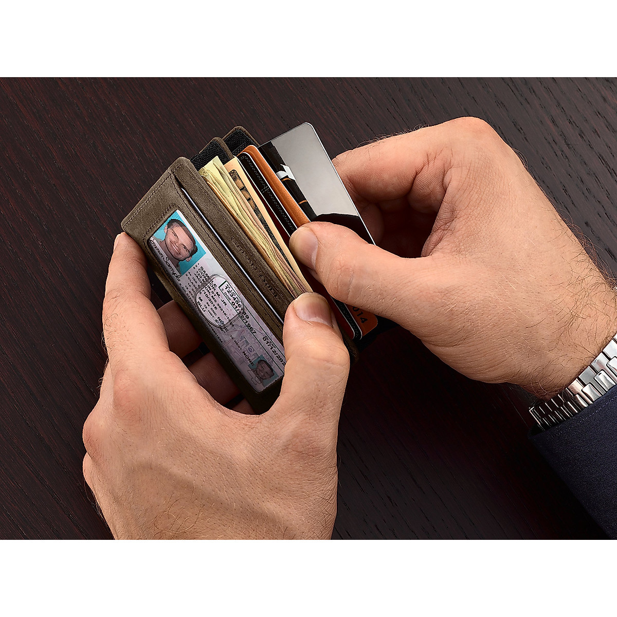 Urban Tribe Compact RFID Sleeve Wallet Premium Leather Minimalist Money Clip Card Holder