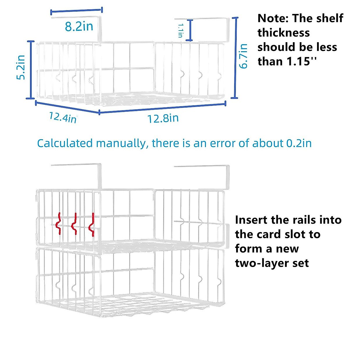 Couwilson 𝐔𝐧𝐝𝐞𝐫 𝐒𝐡𝐞𝐥𝐟 𝐁𝐚𝐬𝐤𝐞𝐭 Storage 2Pack - 12.6in Metal Under Cabinet Shelf, Hanging Wire Basket Shelves, Undershelf Storage Basket for Kitchen Pantry Bookshelf