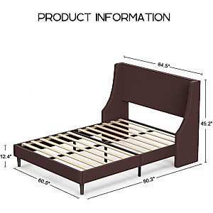 Akeacubo Bed Frame with Button Tufted Headboard,Faux Leather Upholstered Mattress Foundation,Platform Bed Frame,Wooden Slat Support,No Box Spring Needed,Easy Assembly (05, Queen)