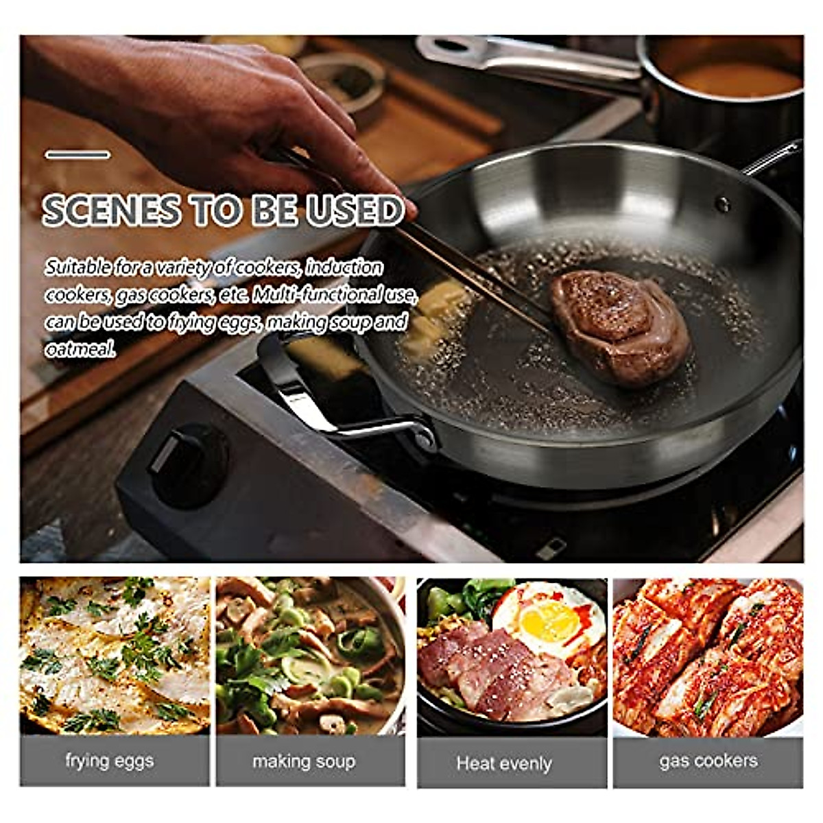 Zerodeko Korean Ramen Noodle Pot Korea Cooking Instant Noodles Pots with Handle Stainless Steel Everyday Pan Stock Pot Chef Pan Kitchen Cookware for Soup Rice Pasta Silver 26CM