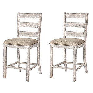 Signature Design by Ashley Skempton 4 Piece Counter Height Dining Set, Includes Table and 3 Barstools, Whitewash & Skempton 24" Counter Height Upholstered Barstool, Set of 2, Antique White