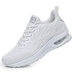 RUMPRA Women Sneakers Lightweight Air Cushion Gym Fashion Shoes Breathable Walking Running Athletic Sport(B-White,US 8