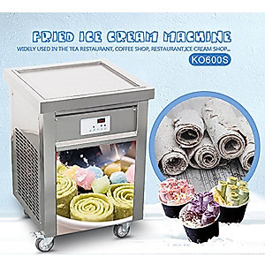 Kolice Commercial ETL NSF UL certificated 21"x21"(52x52cm ) single square ice pan fried ice cream machine, frozen yogurt roll ice cream machine, fry ice cream roll machine-auto defrost, smart AI temperature control