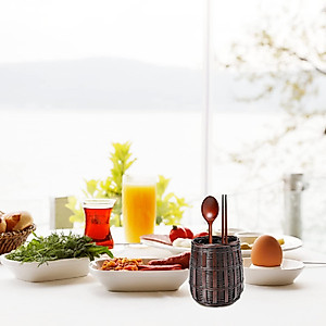 DOITOOL Wicker Pen Pot Wicker Pencil Holder Handwoven Cutlery Utensil Rattan Silverware Holder Makeup Brush Holder Desktop Organizer for Home Wicker Pen Holder