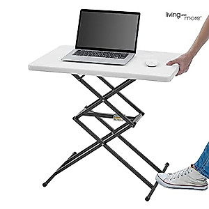 Living and More 28inch Height-Adjustable Personal Table, TV Tray, Portable Dinner Table, Multi-Purpose, Lightweight, No Assembly, Easy Fold and Storage, White