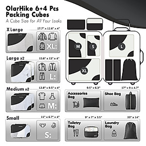 ALL INCLUDED 10 Set Sturdy Packing Cubes for Suitcases,OlarHike Travel Essentials,UPGRADED Anti-Tear Stitching, NEW Improved Luggage Packing Organizers for Travel Accessories(Black)