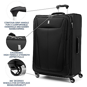 Travelpro Maxlite 5 Softside Expandable Checked Luggage with 4 Spinner Wheels, Lightweight Suitcase, Men and Women, Black, Checked Large 29-Inch