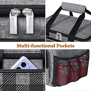 ToteTastic Lunch Bag for Women/Men, Insulated Reusable Lunch Box, LeakProof Lunch Tote Bag with Adjustable Shoulder Strap, Front Zipper Pocket and Dual Large Side Pockets for Work/Picnicl（9L,Plaid）