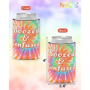 12 PCS Hippie Tie Dye Bachelorette Party Can Sleeves Dazed and Engaged Beverage Sleeves Retro Bridal Shower Party Supplies Bride Babe 60s 70s Hippie Party Decoration