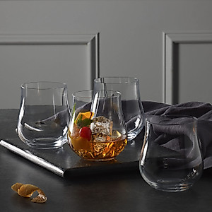 Mikasa Grace Set of 4 Stemless Double Old Fashioned Rocks Glass, 15-Ounce, Clear