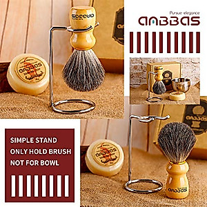 Shaving Brush Set, 4in1 Anbbas Fine Badger Shave Brush Wood Handle,Stainless Steel Shaving Stand and Soap Cup Dia 3.2inches with Shaving Soap Bar Natural Organic 3.5oz for Men