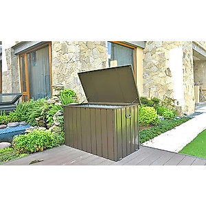 FANGCUN Deck Box Outdoor Storage Container, 120 Gallon, Waterproof Lockable Steel Construction with Wheels, For Patio Furniture, Garden Tools, and Pool Equipment (Dark Brown)