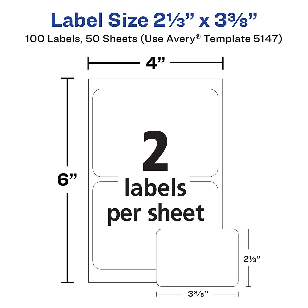 Avery Customizable Name Tags, 2-1/3" x 3-3/8", White, 100 Removable Name Badges (05147)