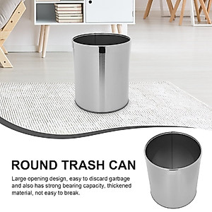 Cabilock Stainless Steel Trash Can Round Wastebasket Garbage Container Bin with Ring Open Top Recycle Bin Trash Waste Container for Home Office Kitchen Restaurant Restroom